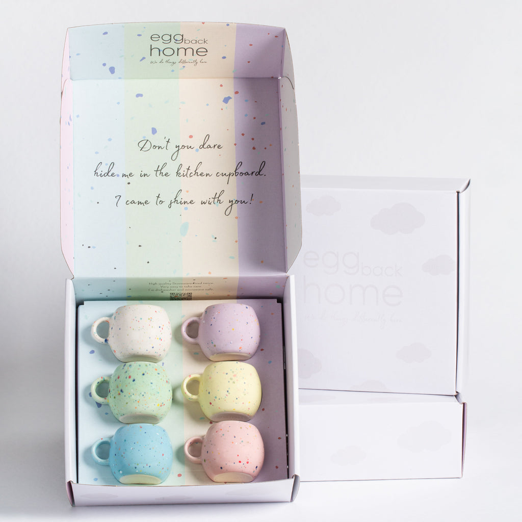 Set of 6 Confetti Espresso Ball Mugs stoneware ceramic Egg back Home ...